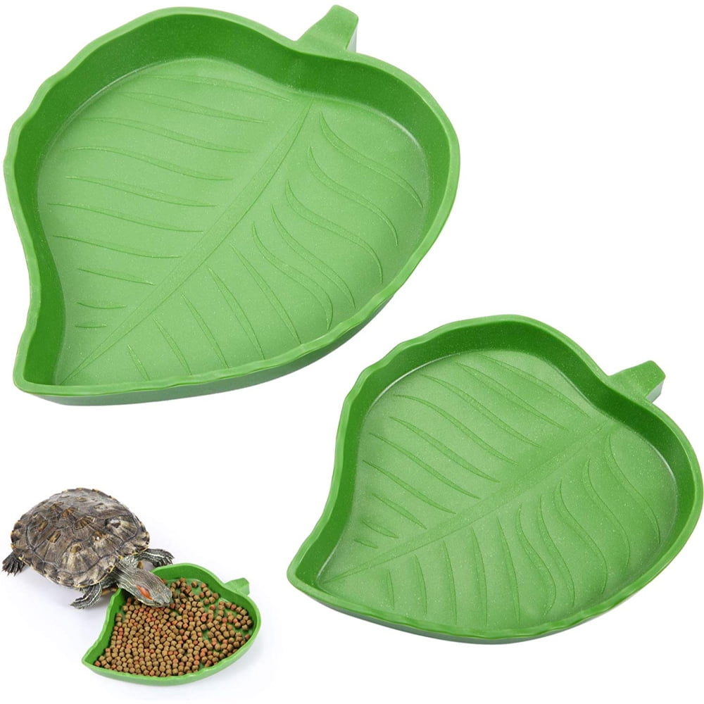 PEACNNG 2 Pieces Leaf Reptile Food Water Bowl Plate Dish for Tortoise ...