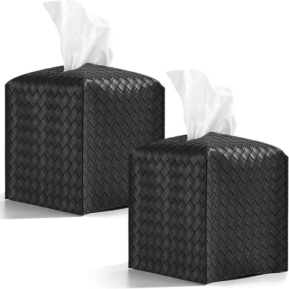 PEACNNG 2PCS Tissue Box Cover, Premium Woven Pattern PU Leather Square ...