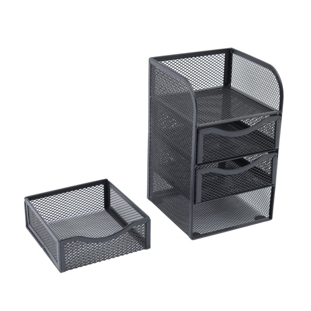 PEACNNG 3 Drawers Mini Shelf Wire Mesh Desk Organizer with Metal grid ...