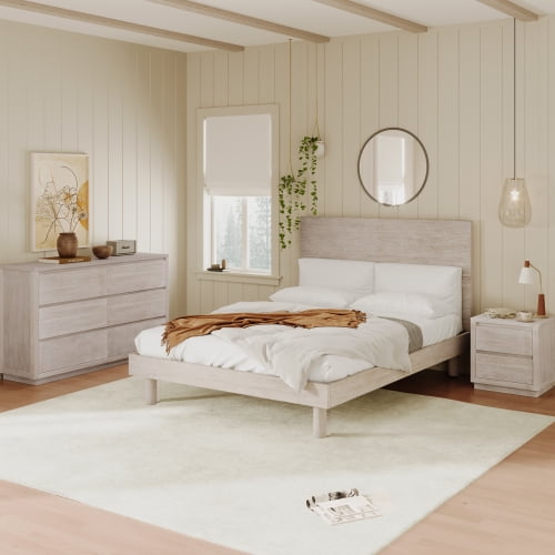 PEACNNG 3 Pieces Modern Concise Style Bedroom Set Solid Wood Grain ...
