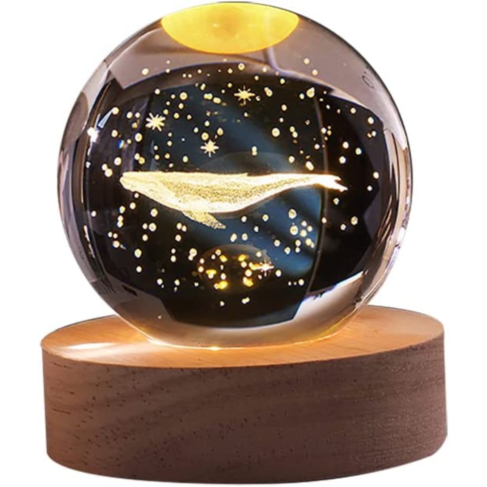 PEACNNG 3D Whale Crystal Ball Night Light Ball Projection Lamp Planet ...