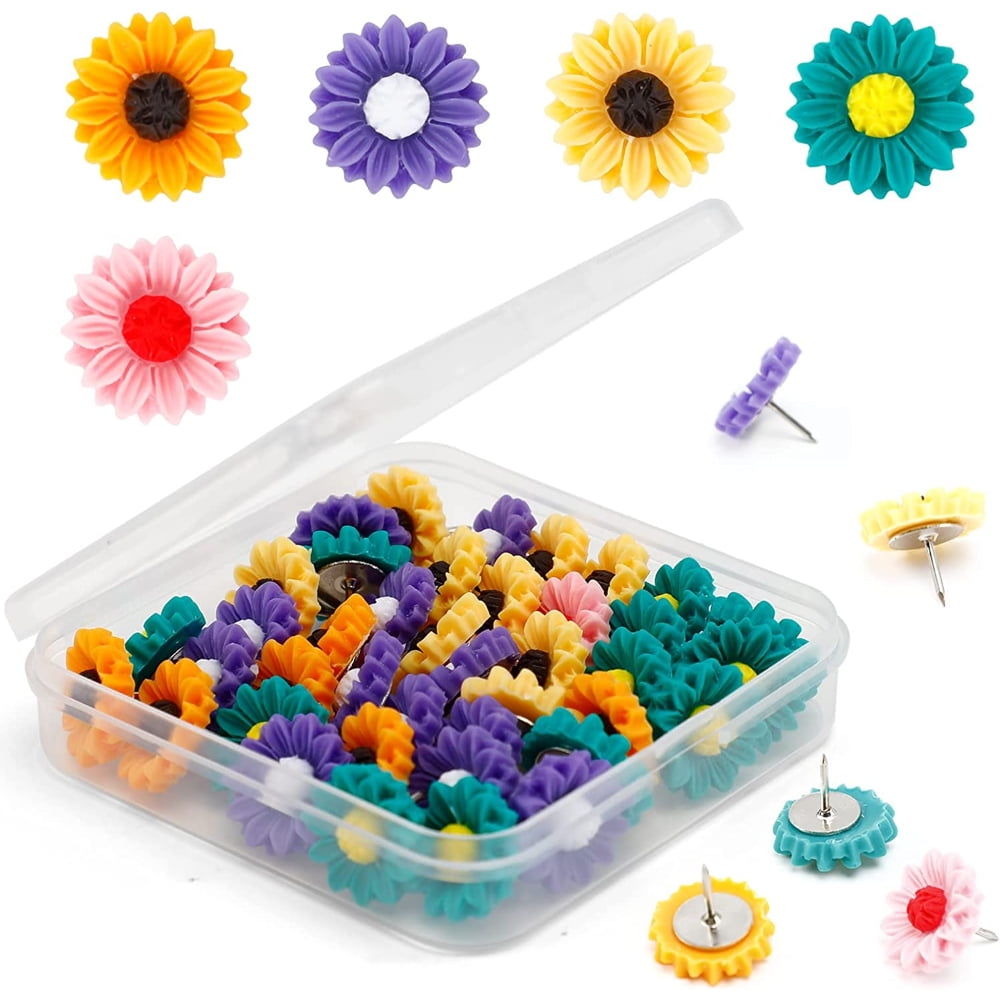 PEACNNG 40 PCS Colorful Sunflower shape Thumb Tacks, Sunflower Thumb ...