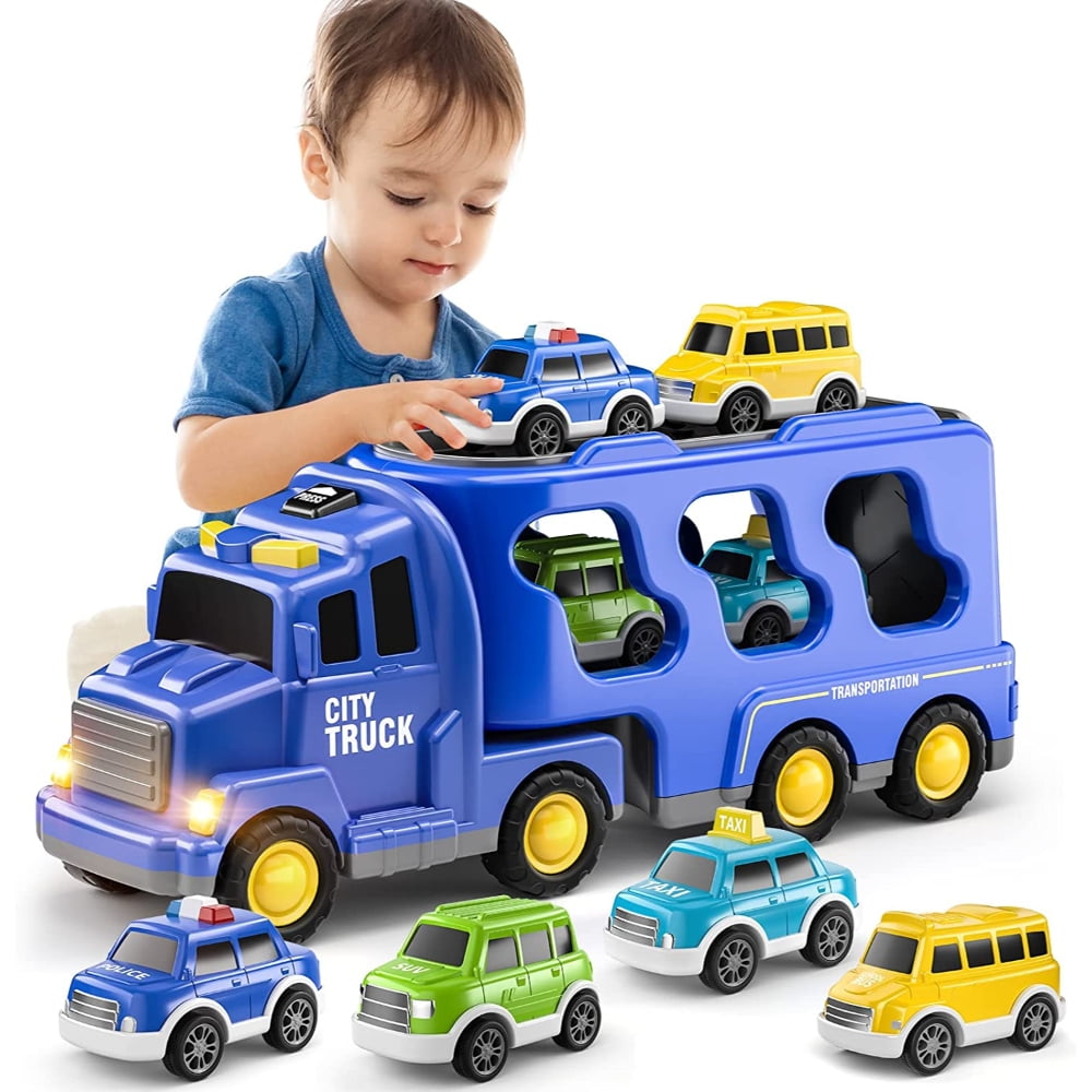 PEACNNG 5 Pack Carrier Truck Transport City Vehicles Toys, Kids Toys ...