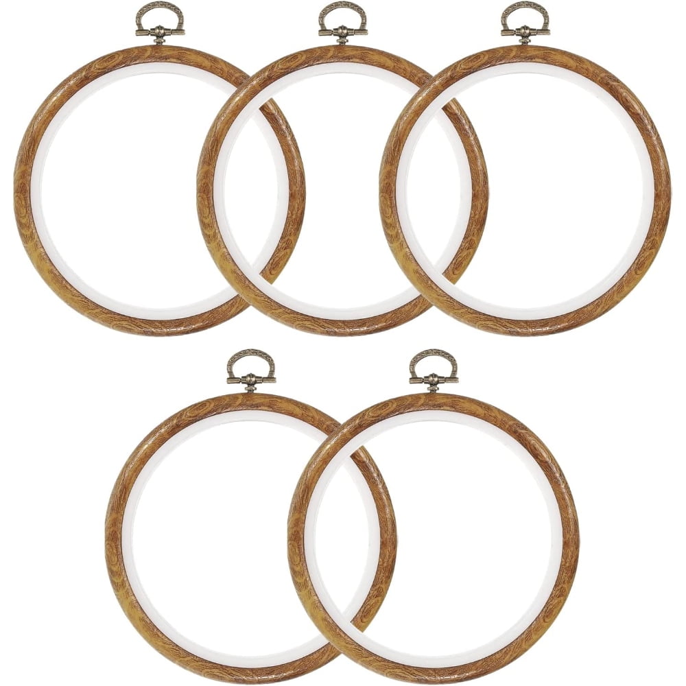 PEACNNG 5 Pieces Embroidery Hoops Frame Round Imitated Wood Circle ...