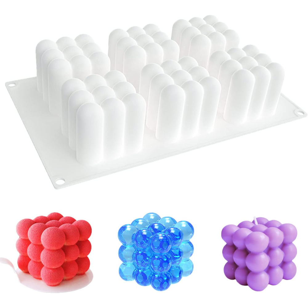 PEACNNG 6-Cavity Bubble Candle Mold, 3D Cube Ball Candle Mold, Silicone ...