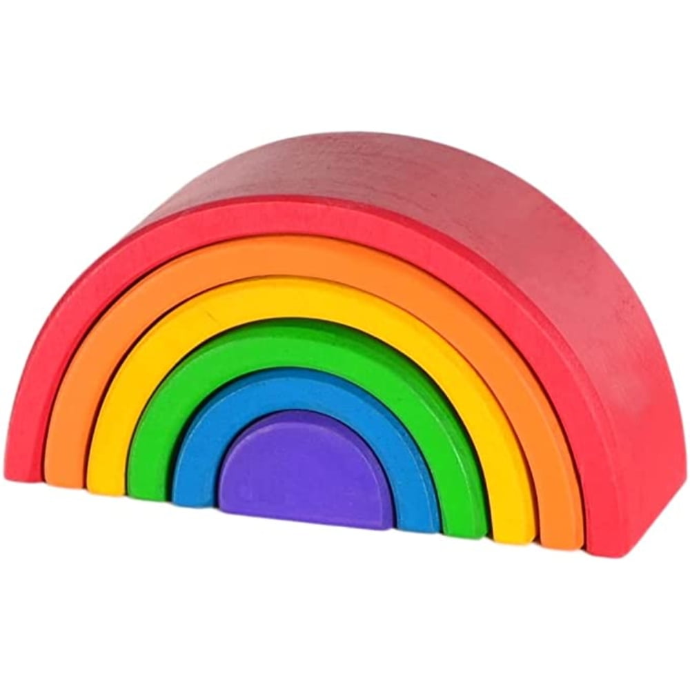 PEACNNG 6-Piece Rainbow Stacker - Nesting Wooden Waldorf Blocks ...