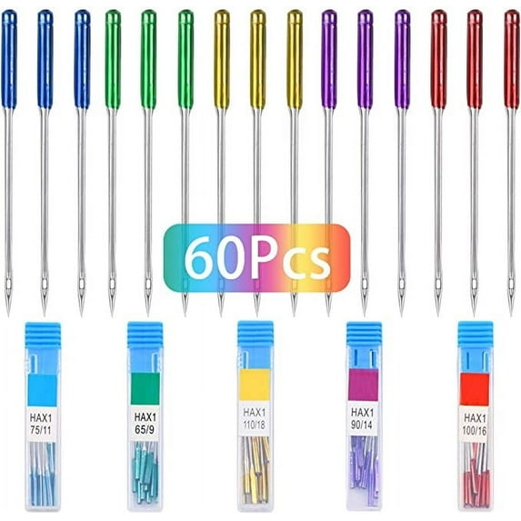 PEACNNG 60 Pieces Sewing Machine Needles Universal Regular Point ...