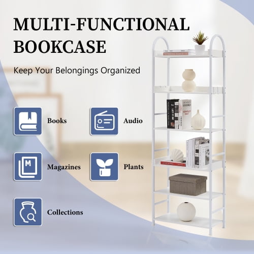 PEACNNG 70.8 Inch Tall Bookshelf, 6-tier Shelves with Round Top Frame ...