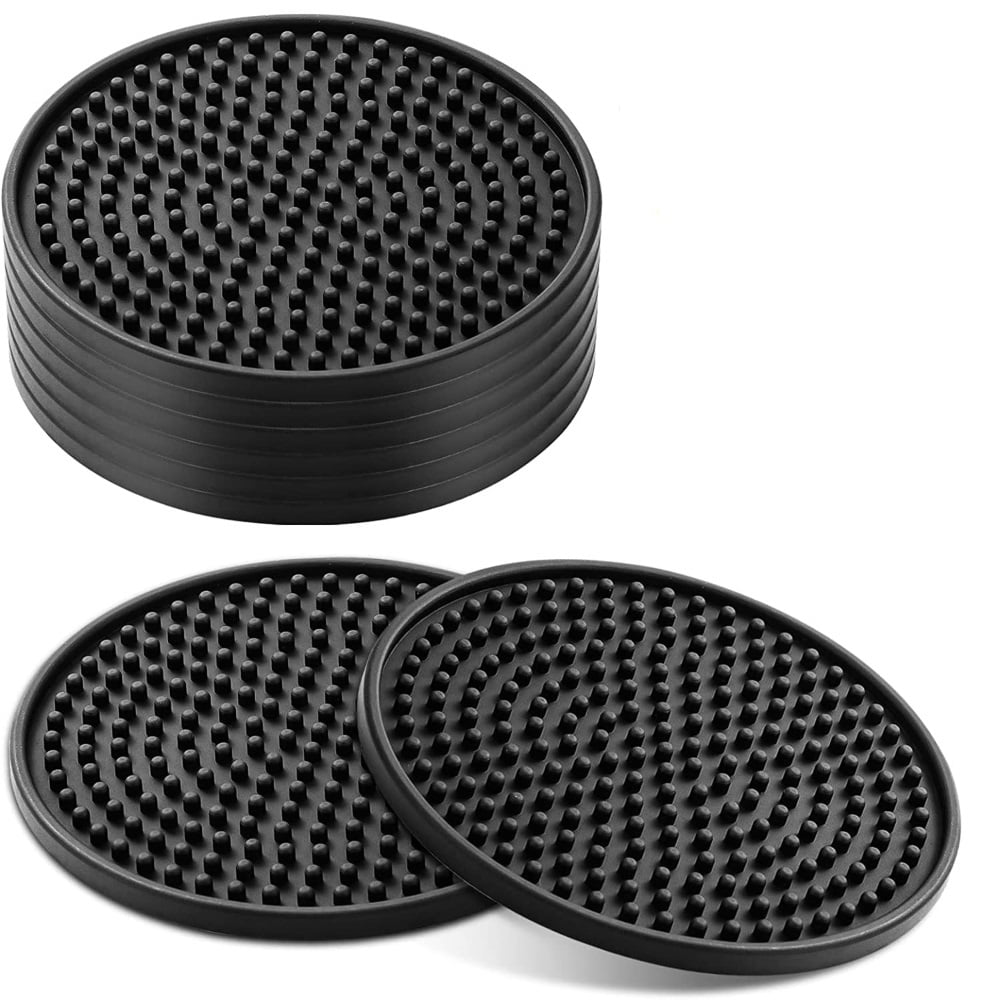 PEACNNG 8 PCS Black Coasters, Thick Design(0.2inch) Round Mugs Coasters ...