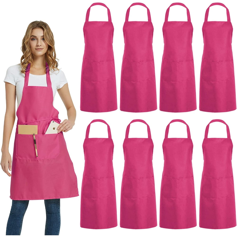 PEACNNG 8 Pack Aprons, Unisex Black Commercial Apron with 2 Pockets for ...
