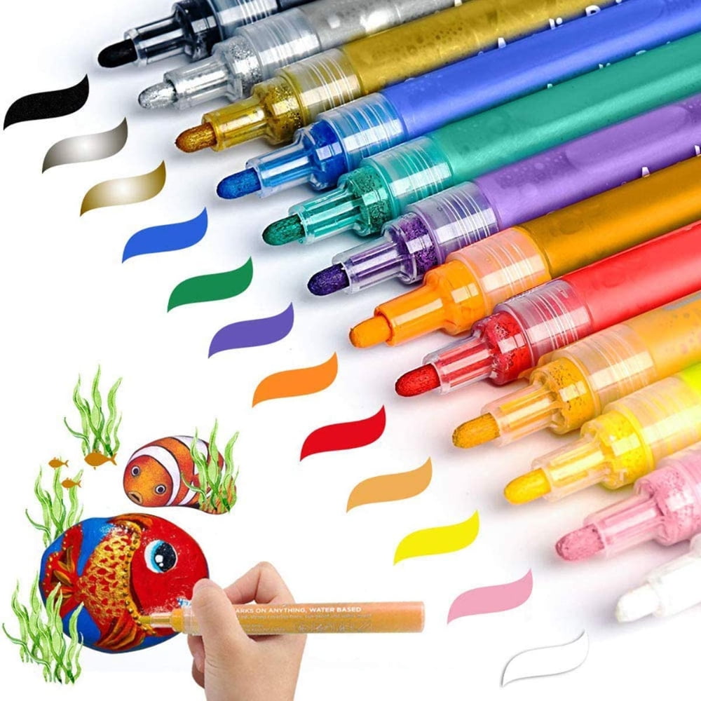 PEACNNG Acrylic Paint Marker Pens Set, 12 Color Acrylic Paint Pen ...