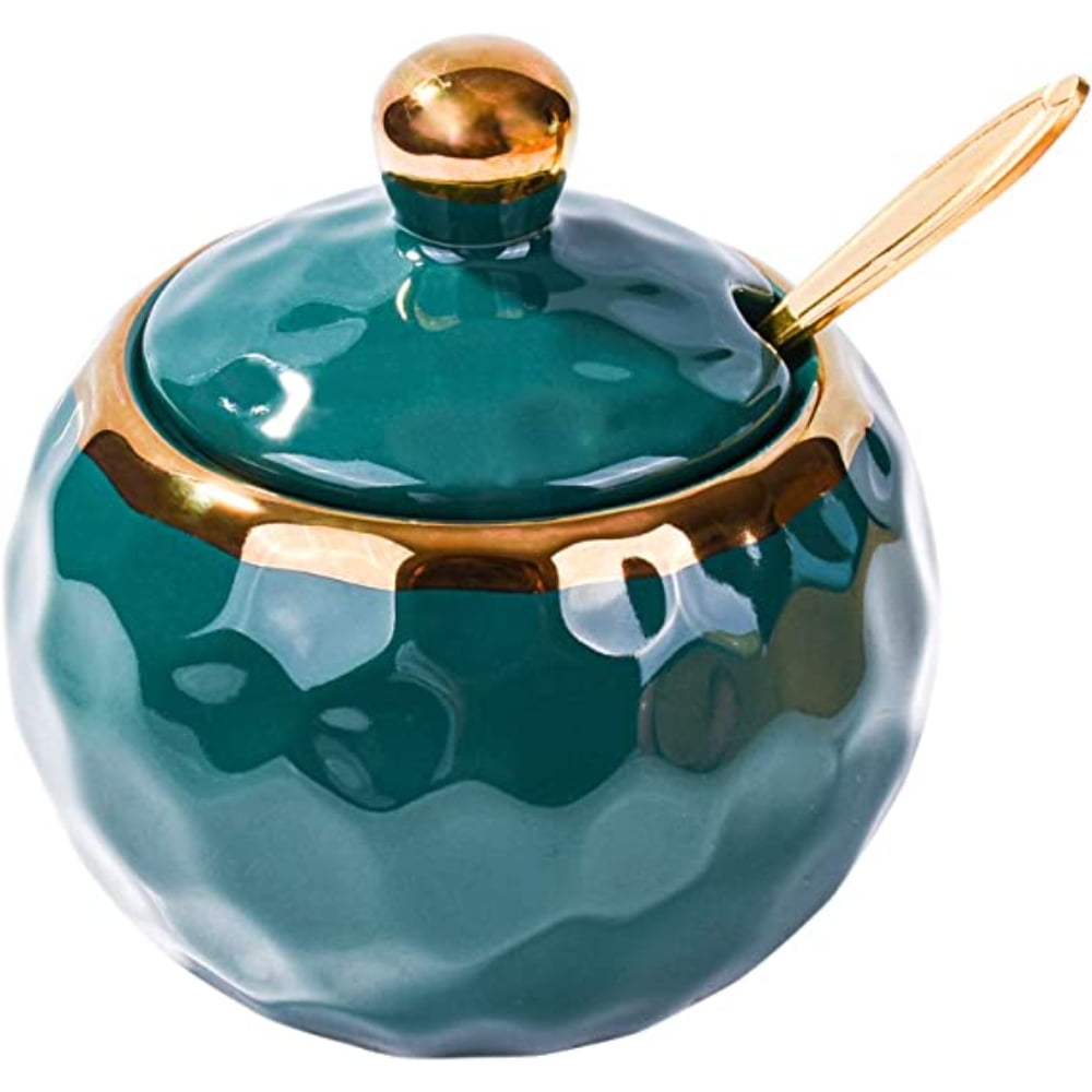 PEACNNG Ceramic Sugar Jar Luxury Cruet with Lid & Spoon Spice Jar Salt ...