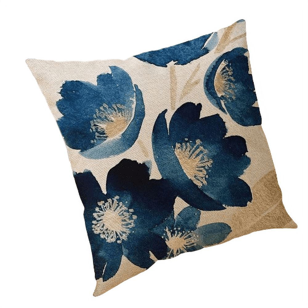 PEACNNG Dark Blue Flowers Couch Pillowcases, Decorative Trendy Cushion ...