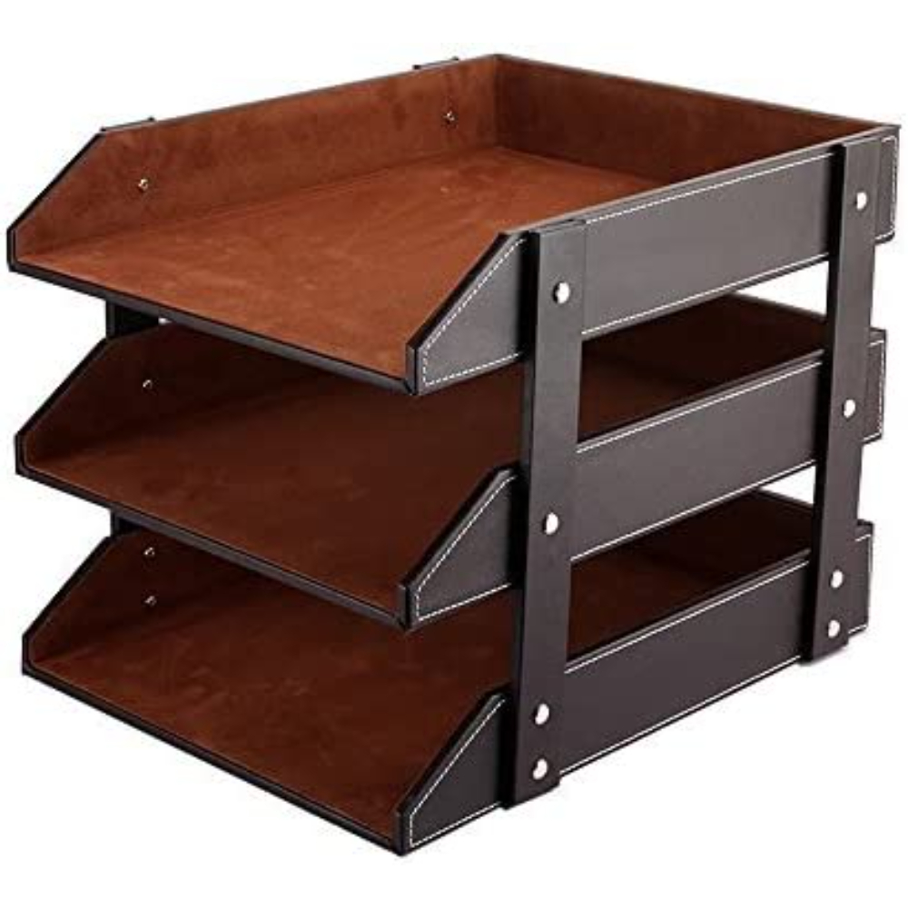 PEACNNG Document Paper Letter Tray, Leather Desktop File Sorter ...