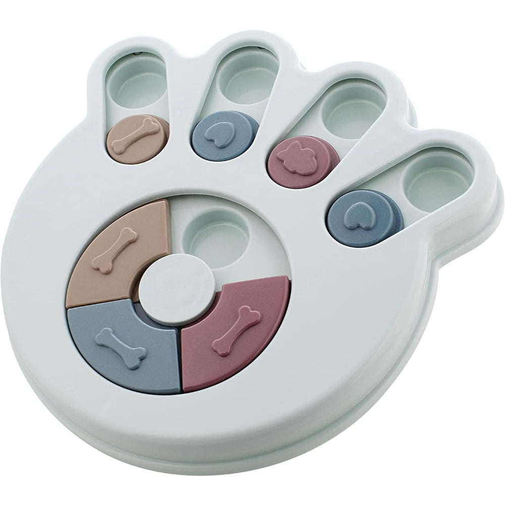 PEACNNG Dog Puzzle Toy Food and Treat Dispenser Blue Paw Shape Dog Food ...