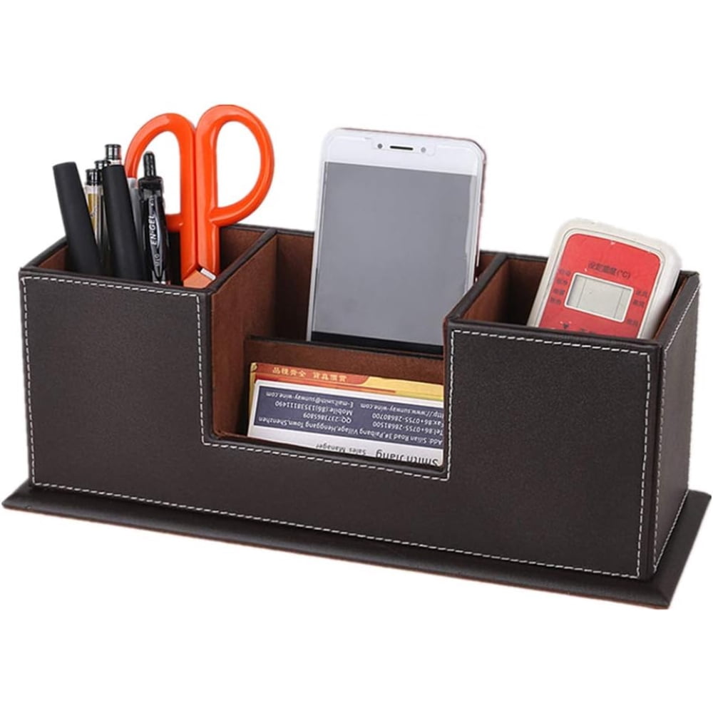 PEACNNG PU Leather Double Pen Holder for Desk Organizer Pen Holder ...
