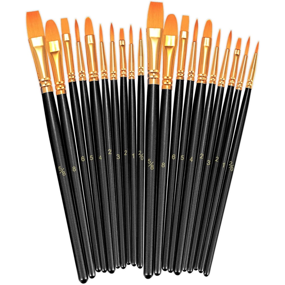PEACNNG Paint Brushes Set, 20 Pcs Round Pointed Tip Paintbrushes Nylon ...
