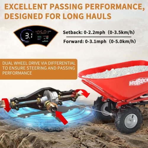 PEACNNG RedRock Wheelbarrow Utility Cart Electric Powered Cart 48V28Ah ...