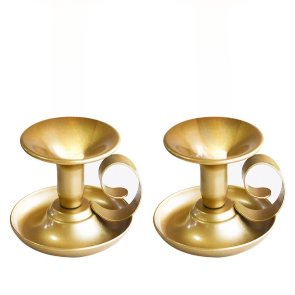 PEACNNG Retro Iron Taper Candle Holder, Set of 2, Simple Gold ...