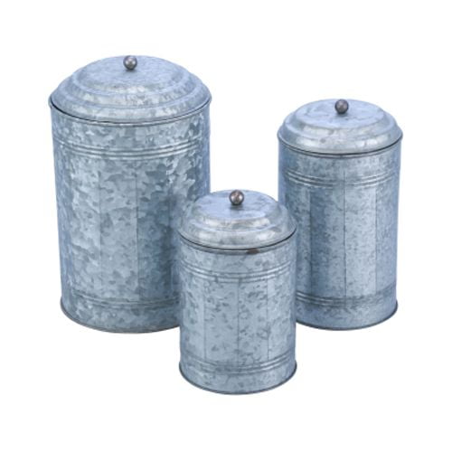 PEACNNG Rustic Metal Galvanized Canisters, Set of 3 Benzara - Walmart.com