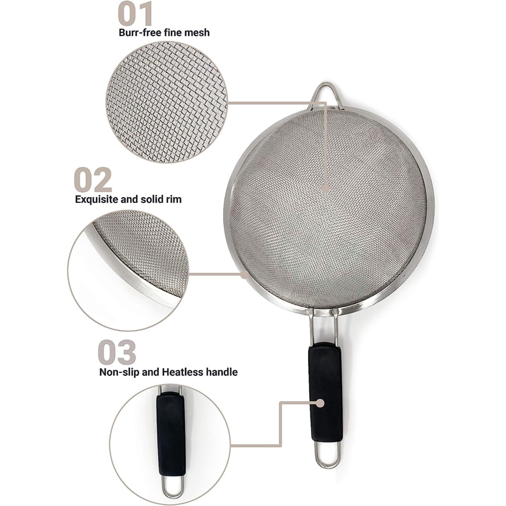 PEACNNG Set of 3 Stainless Steel Fine Mesh Strainers Graduated Strainer ...