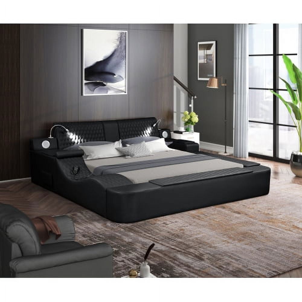 PEACNNG Smart Multifunctional Queen Size Bed Made with Wood in Black ...