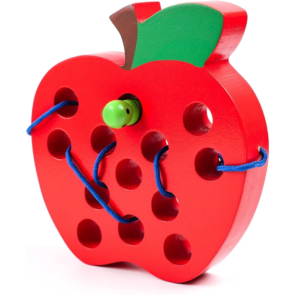 PEACNNG Wooden Lacing Apple Threading Toy Montessori Airplane Travel ...