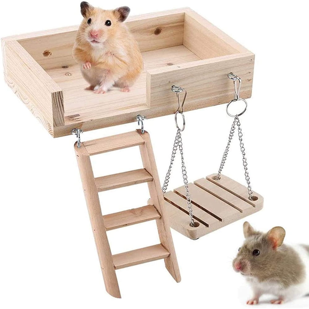 PEACNNG Wooden Platform, Ladder Set for Mouse, Chinchilla, Rat, Gerbil ...