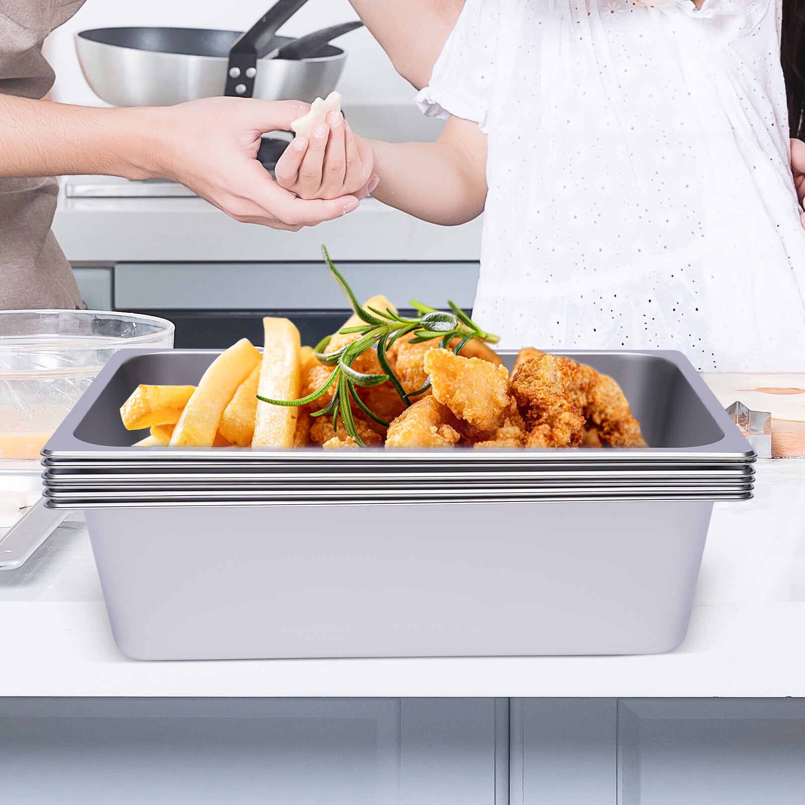 PEAKORA 6 Pack 6" Deep Stainless Steel Steam Table Pans Hotel Food Prep ...