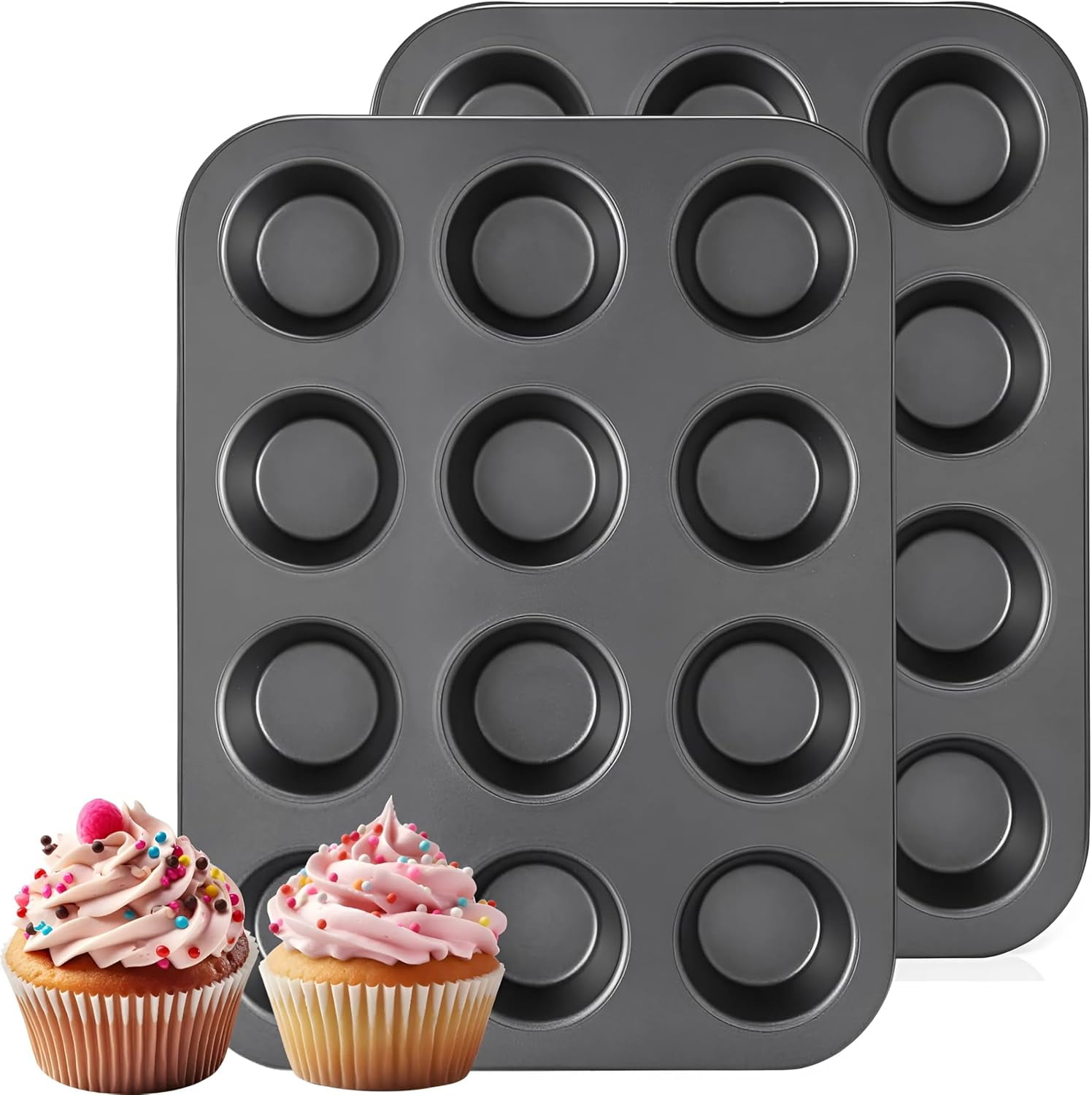 PEAKTREND 2 Pack Nonstick Round Muffin Baking Pan Cupcake Tin ...