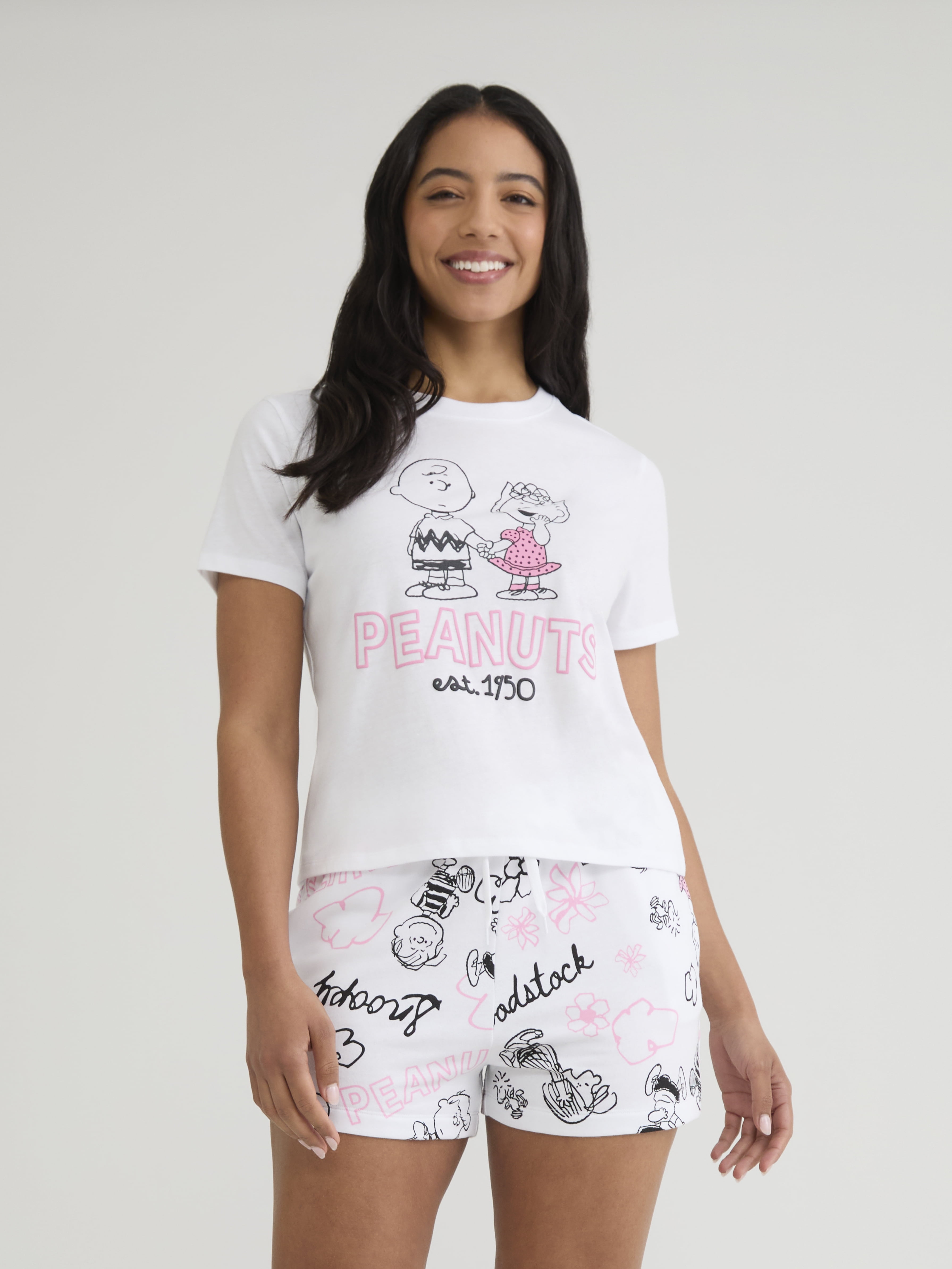 Peanuts Women's Graphic Tee and Shorts Set, 2-Piece, Sizes XXS-XXL ...