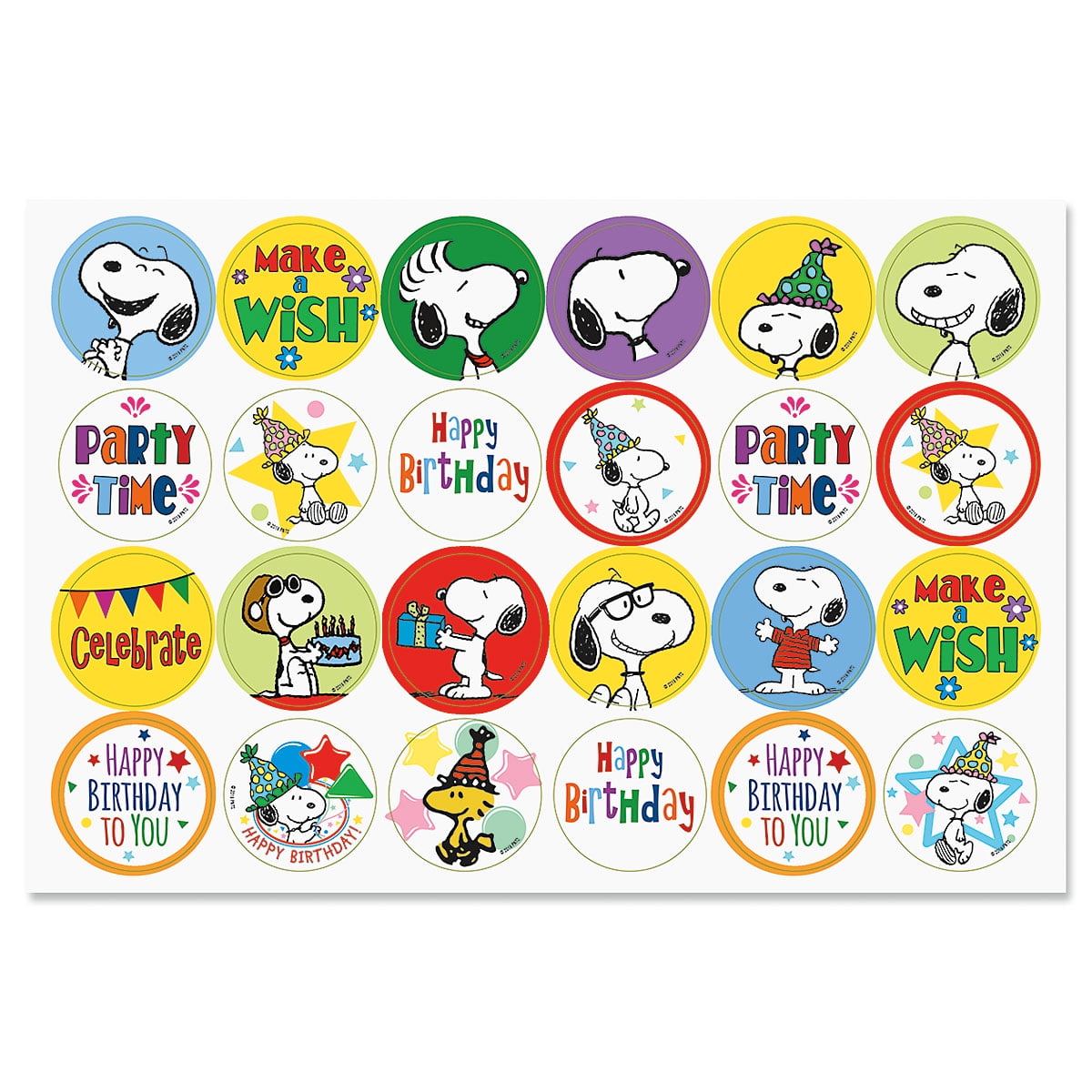 PEANUTS® Snoopy Birthday Sticker Pack - Set of 72, 24 Designs 1-5/8 ...