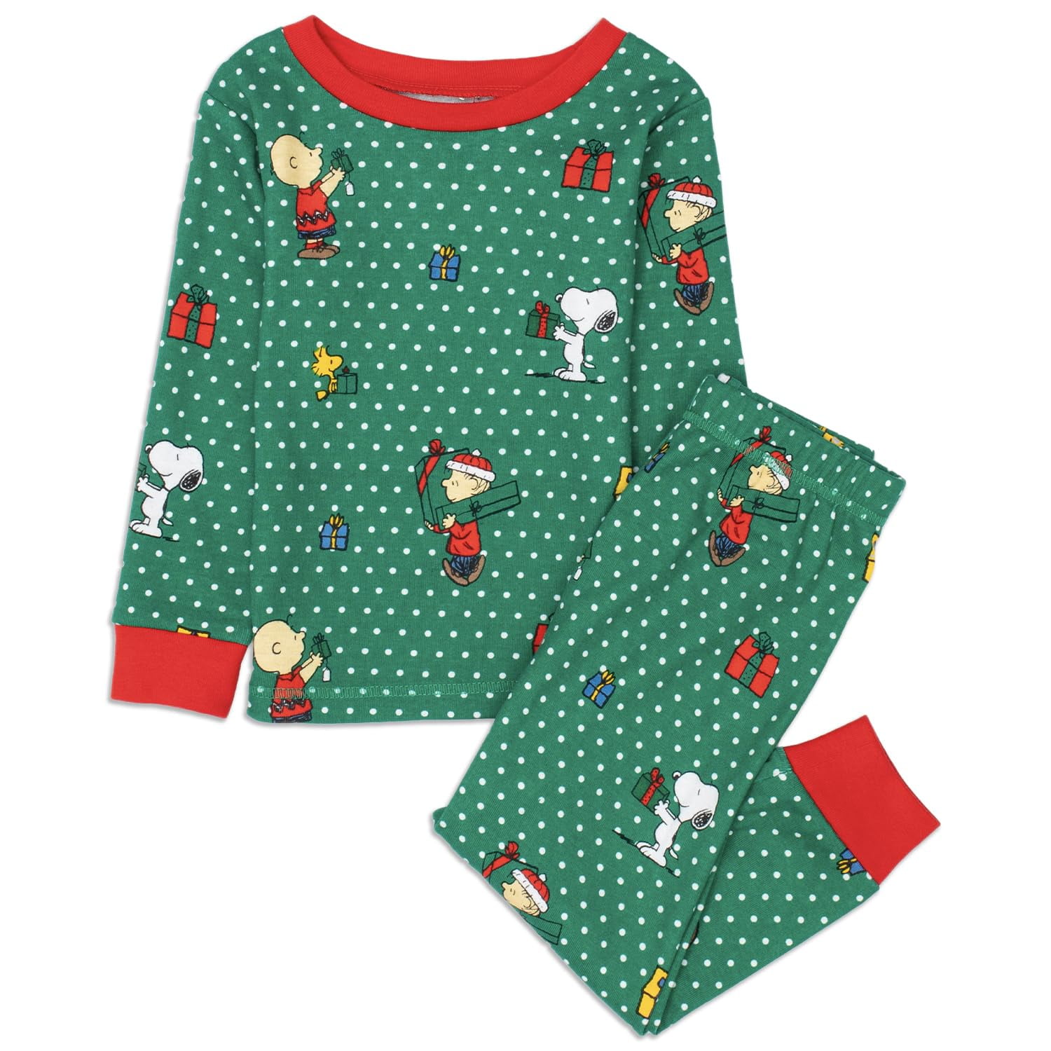 PEANUTS Snoopy Cotton Family Matching Pajamas Holiday 2-Piece Sets for Christmas with Woodstock ...