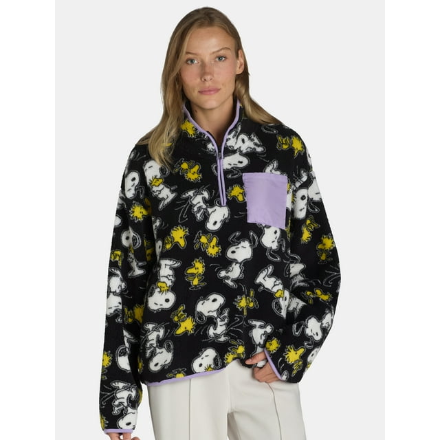 Peanuts Women’s and Women’s Plus Snoopy Quarter Zip Fleece Sweatshirt ...