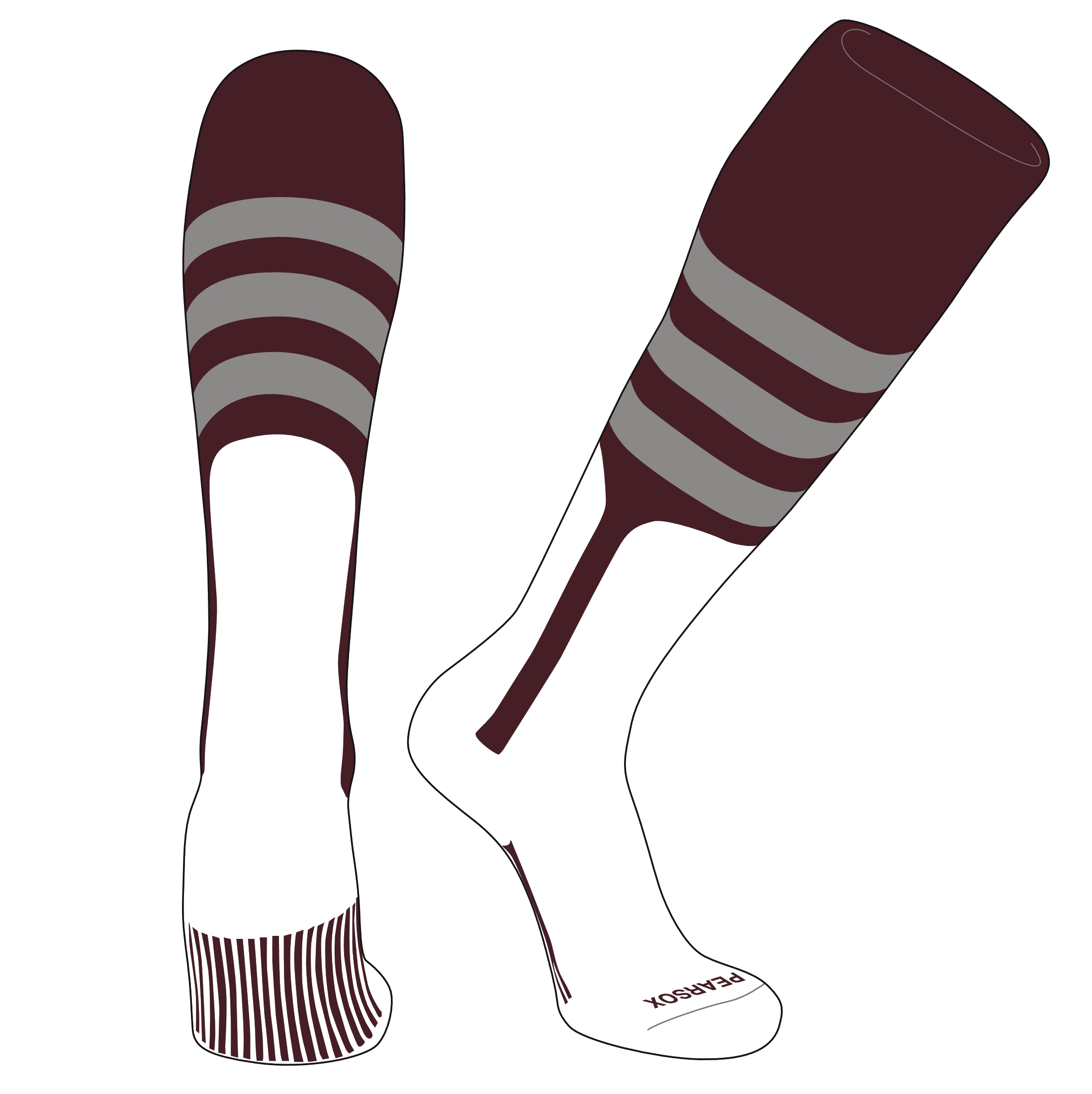 PEAR SOX OTC Baseball Softball Stirrup Socks (A, 9in) Maroon, Silver (L ...