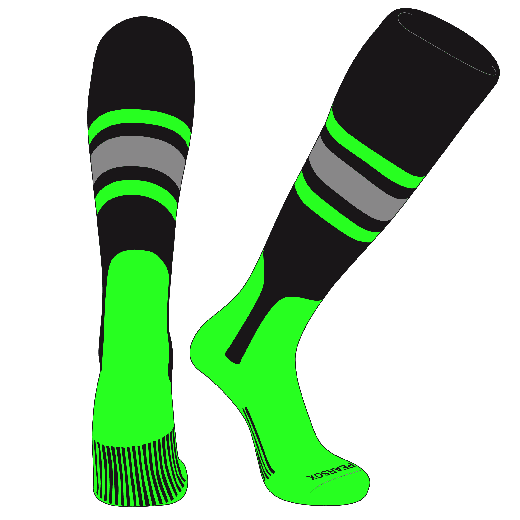 PEAR SOX OTC Baseball Softball Stirrup Socks (B, 7in) Black, NEON Green ...