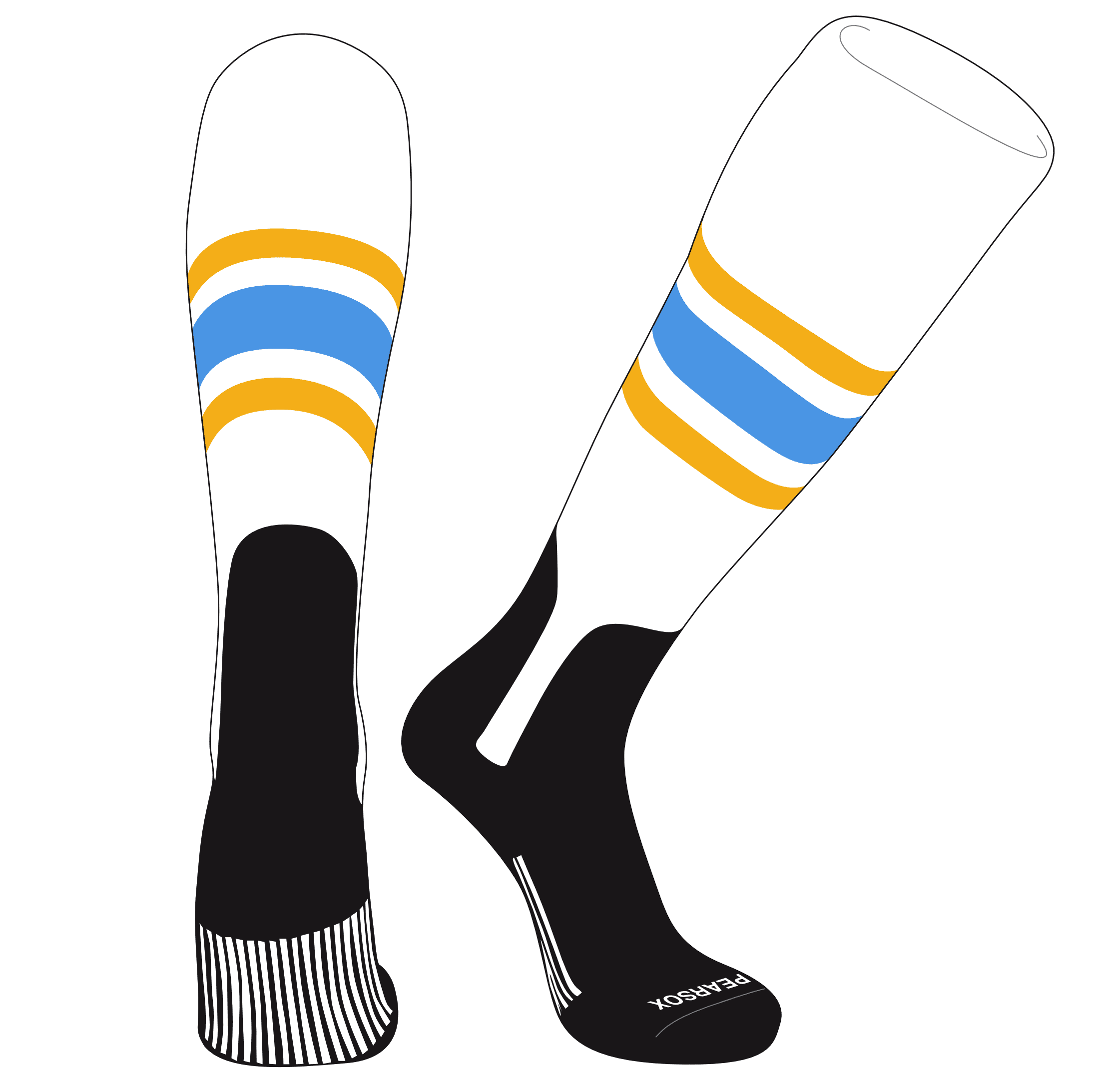PEAR SOX OTC Baseball Softball Stirrup Socks (B, 7in) White, Gold, Sky ...