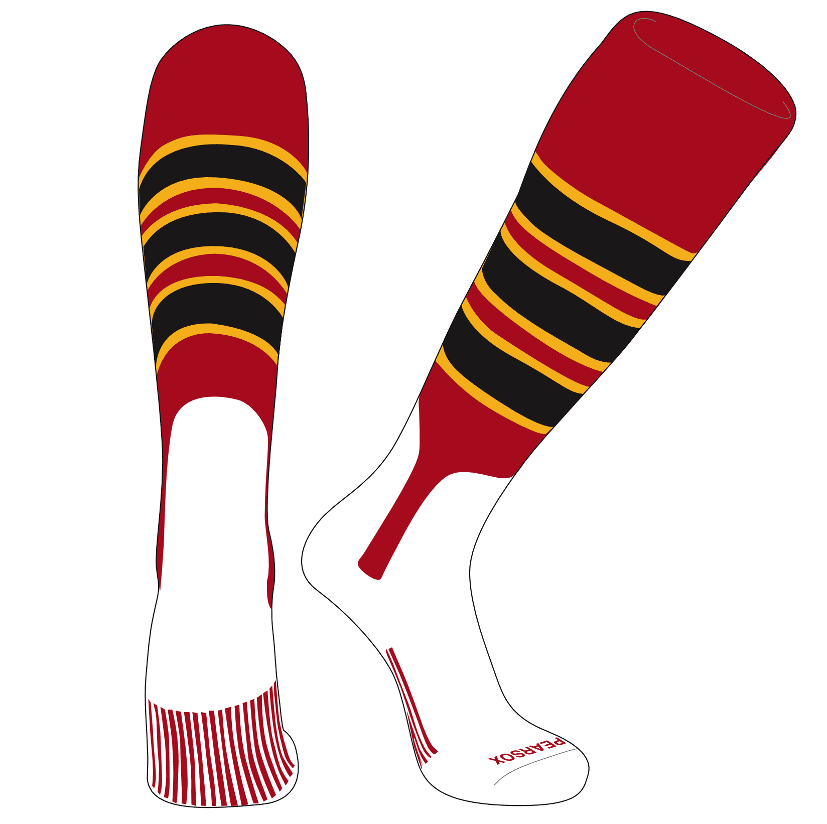 PEAR SOX OTC Baseball Softball Stirrup Socks (C, 7in) Red, Gold, Black ...