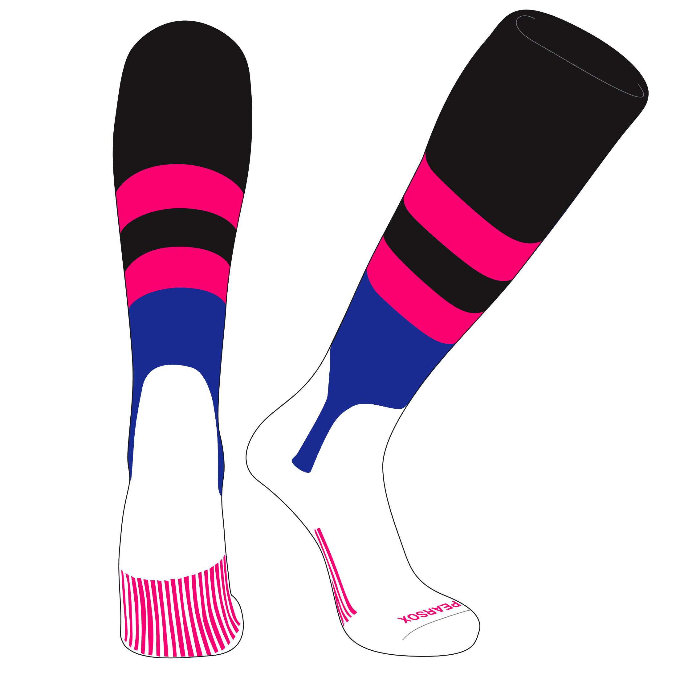 PEAR SOX OTC Baseball Softball Stirrup Socks (D, 5in) Black, Hot Pink ...