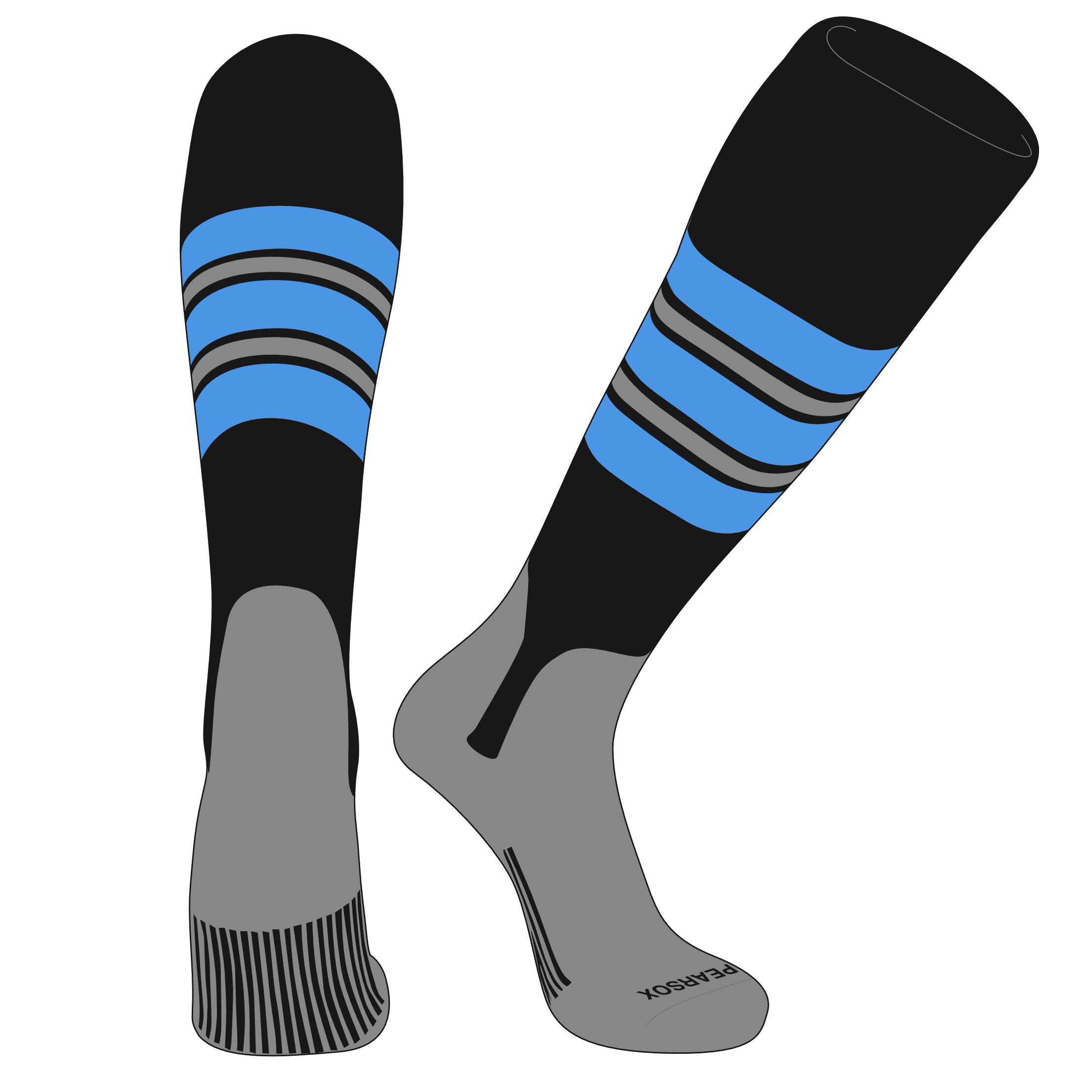 PEAR SOX OTC Baseball Softball Stirrup Socks (E, 5in) Black, Sky Blue ...