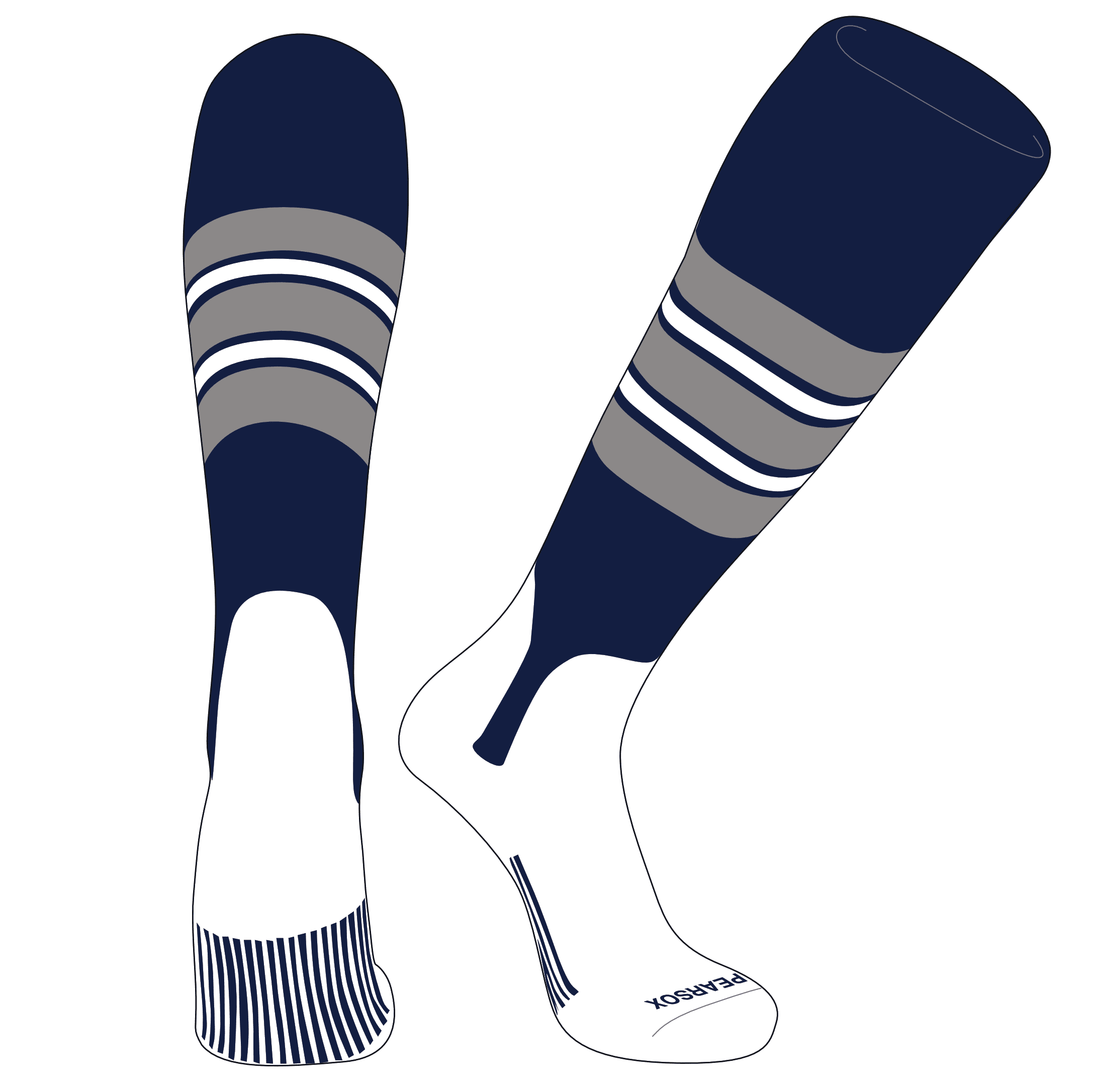 PEAR SOX OTC Baseball Softball Stirrup Socks (E, 5in) Navy, Silver ...