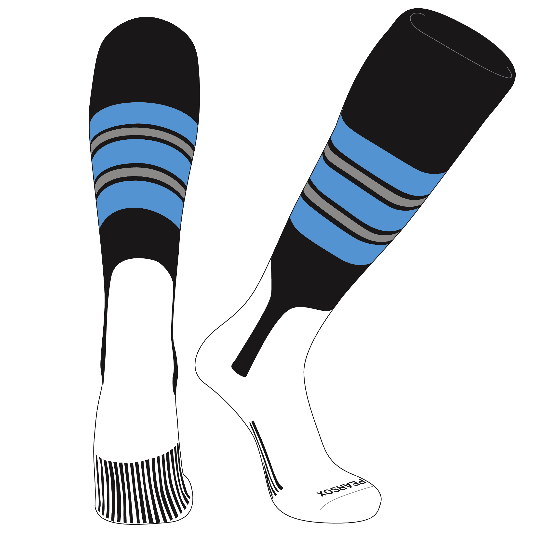 PEAR SOX OTC Baseball Softball Stirrup Socks (E, 7in) Black, Sky Blue ...