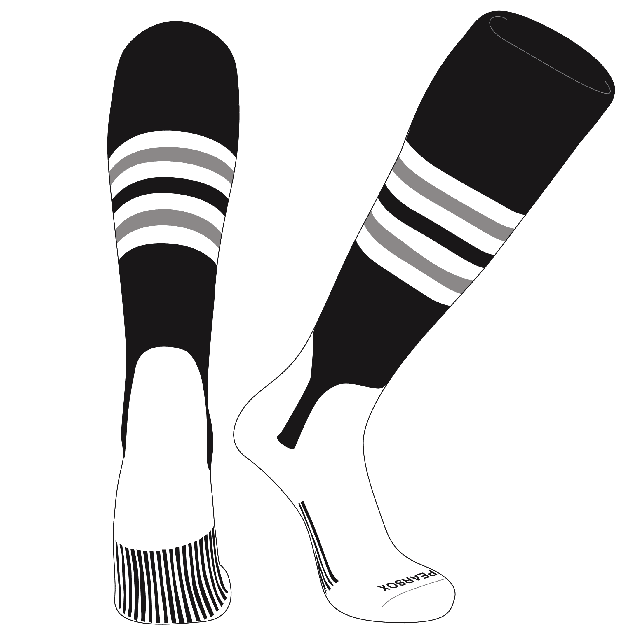 PEAR SOX OTC Baseball Softball Stirrup Socks (F, 5in) Black, White ...