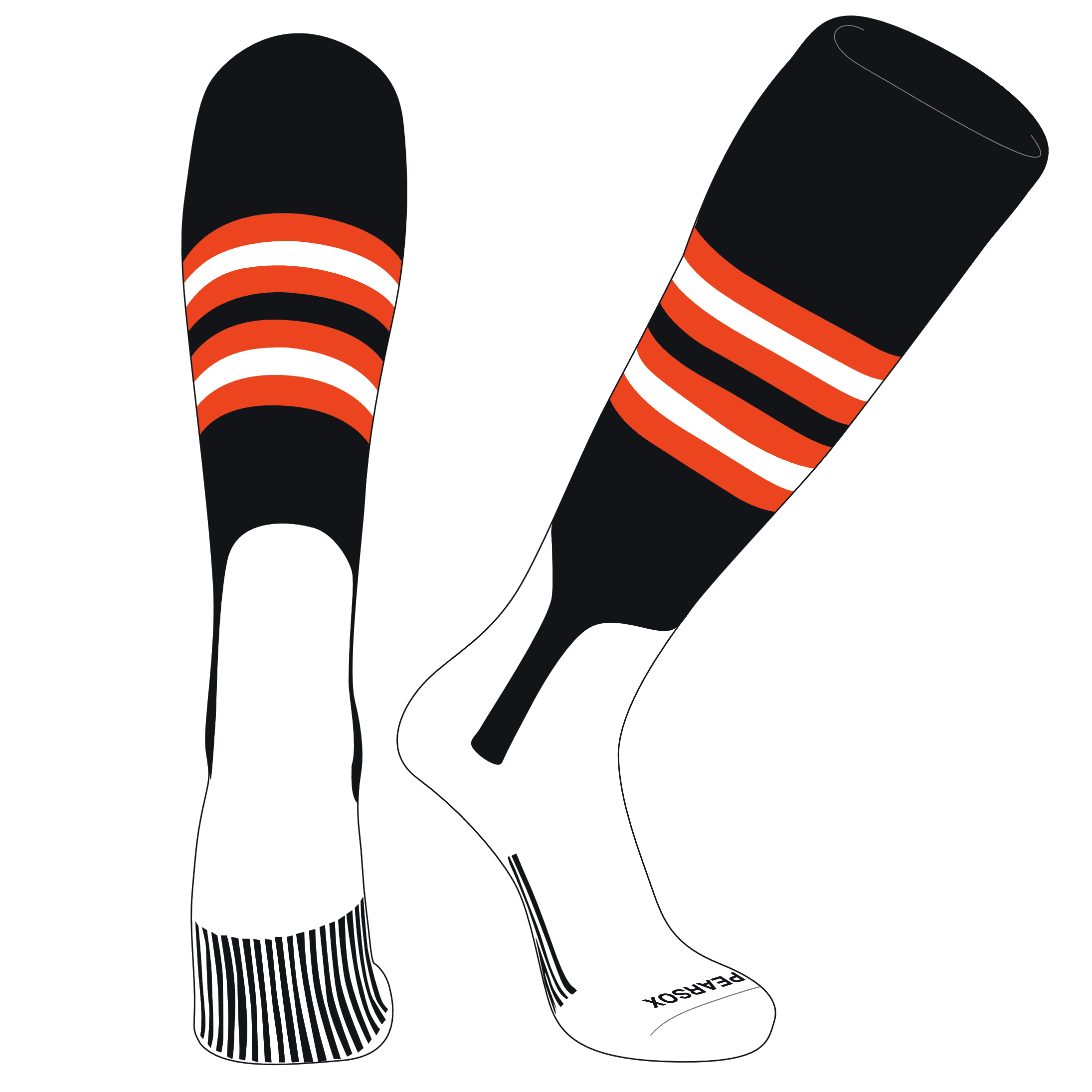 PEAR SOX OTC Baseball Softball Stirrup Socks (F, 7in) Black, Orange ...