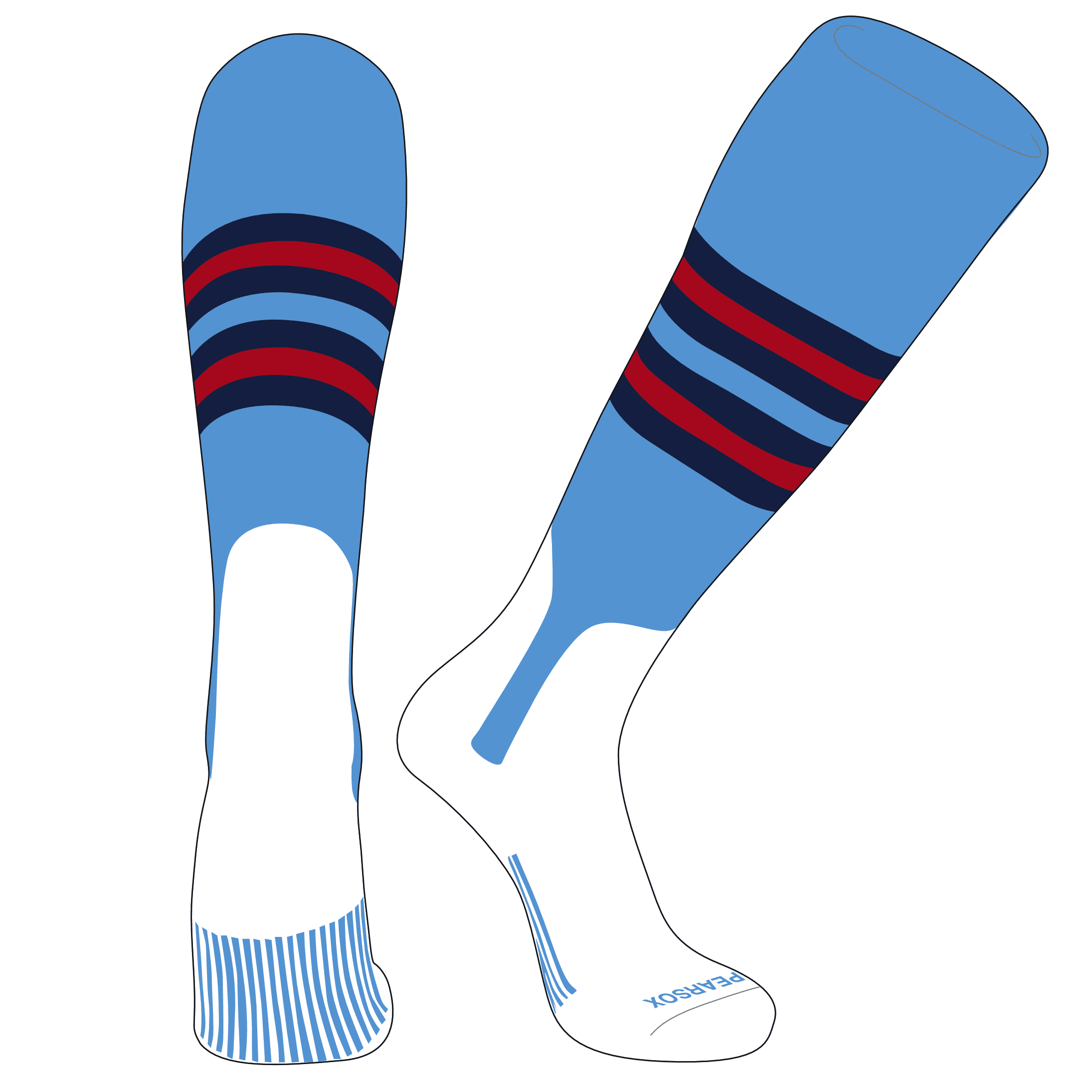 PEAR SOX OTC Baseball Softball Stirrup Socks (F, 7in) Sky Blue, Navy ...