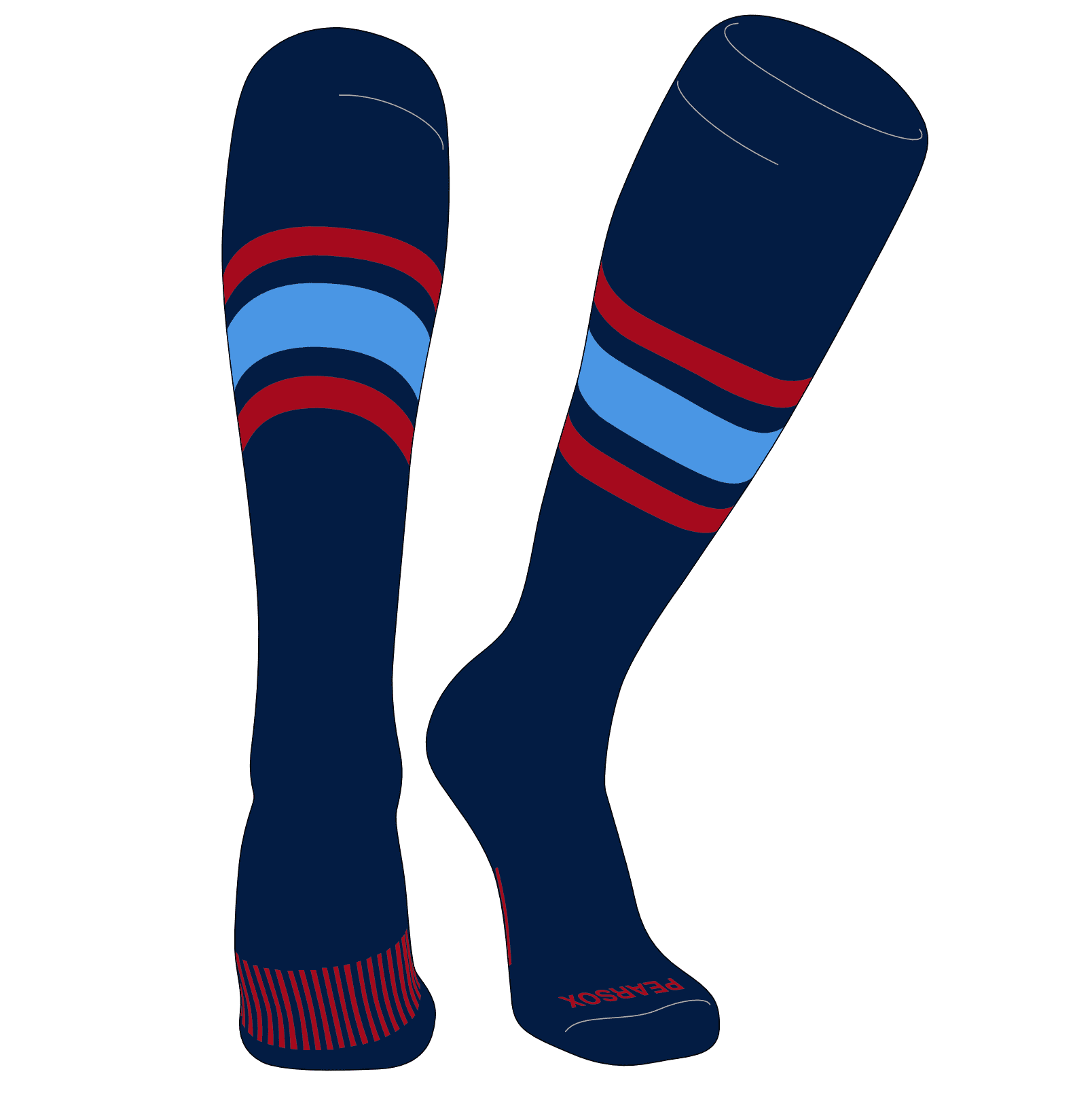 PEAR SOX Striped OTC Baseball, Softball, Football Socks (B) Navy, Red ...