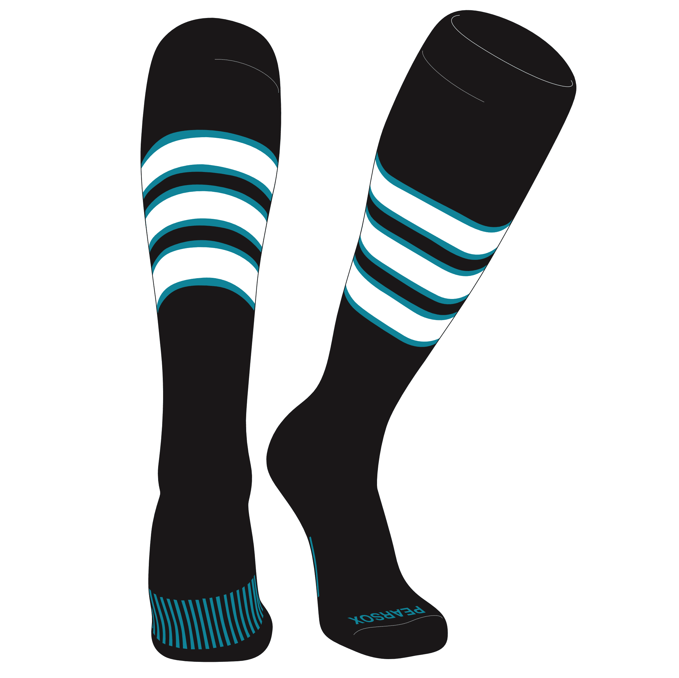PEAR SOX Striped OTC Baseball, Softball, Football Socks (C) Black, Marlin Teal, White (XS ...