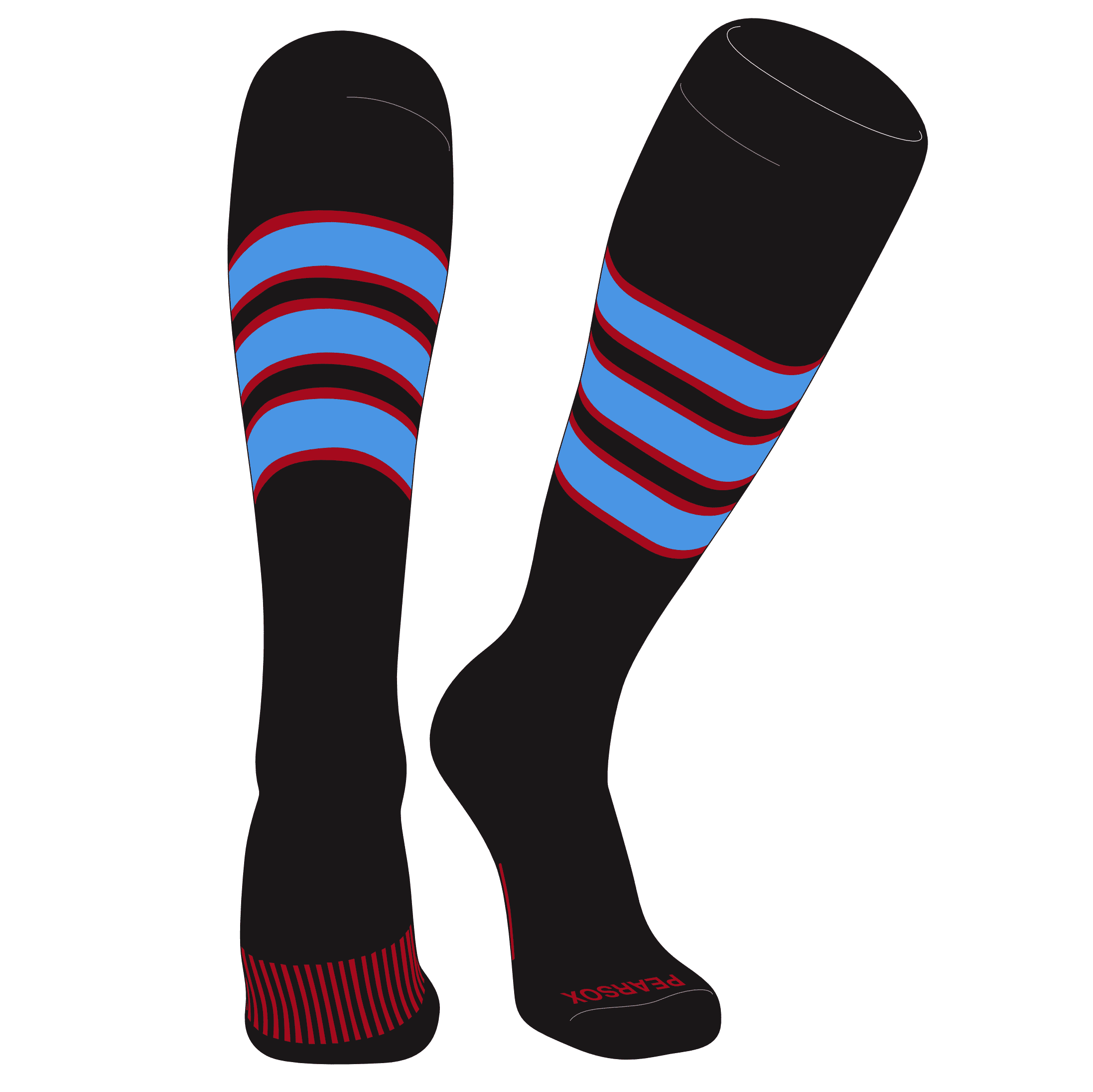 PEAR SOX Striped OTC Baseball, Softball, Football Socks (C) Black, Red ...