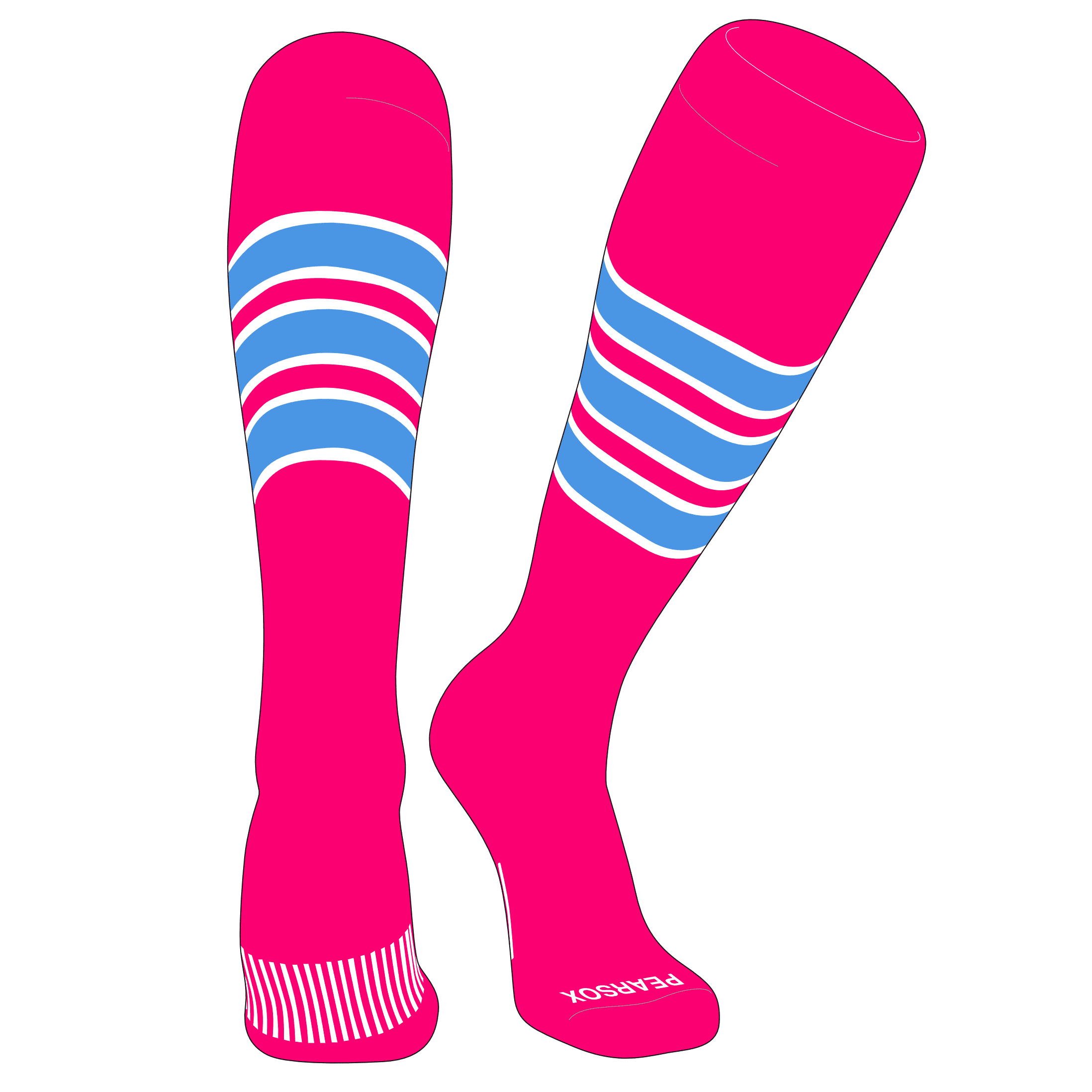 PEAR SOX Striped OTC Baseball, Softball, Football Socks (C) Hot Pink ...