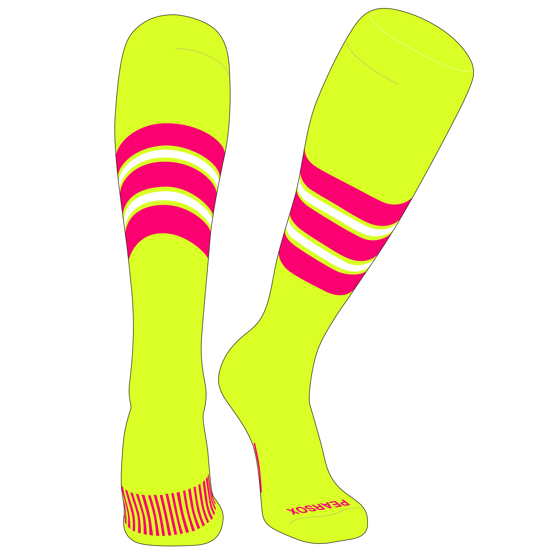 PEAR SOX Striped OTC Baseball, Softball, Football Socks (E) Neon Yellow ...